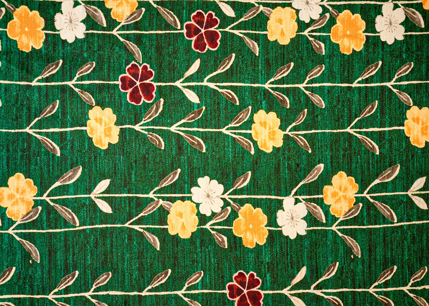 Dark Green Floral Dola Silk Fabric