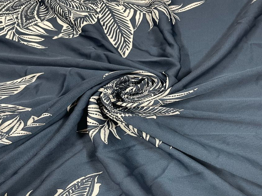 Printed Crepe Dark Blue White Floral